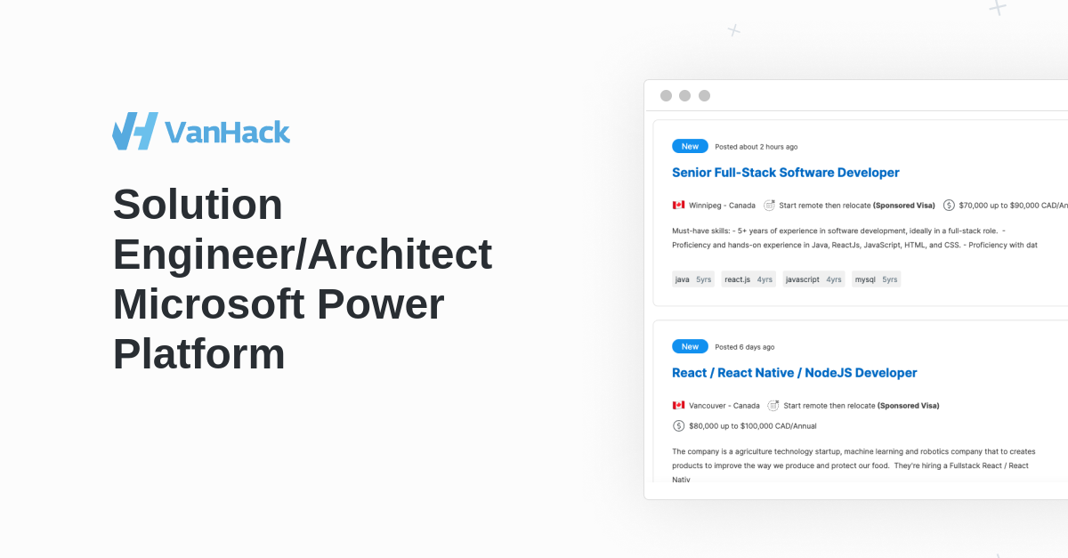 Solution Engineer/Architect Microsoft Power Platform - VanHack